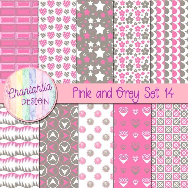 Free Pink and Grey Digital Papers with Patterned Designs