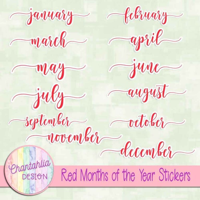 Free Red Months of the Year Stickers Design Elements