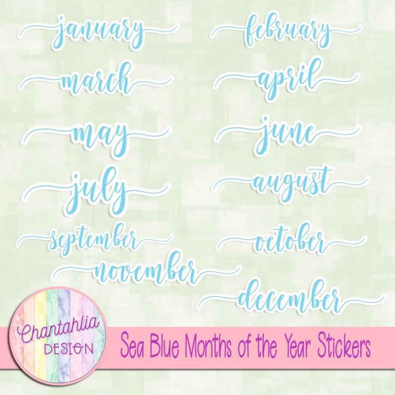 Free Sea Blue Months of the Year Stickers Design Elements