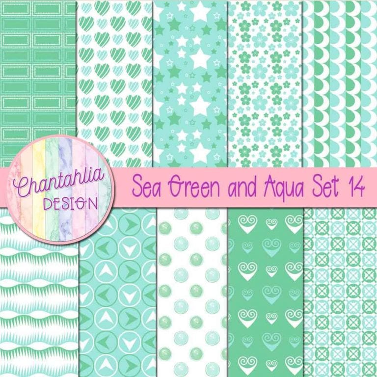 Free Sea Green and Aqua Digital Papers with Patterned Designs
