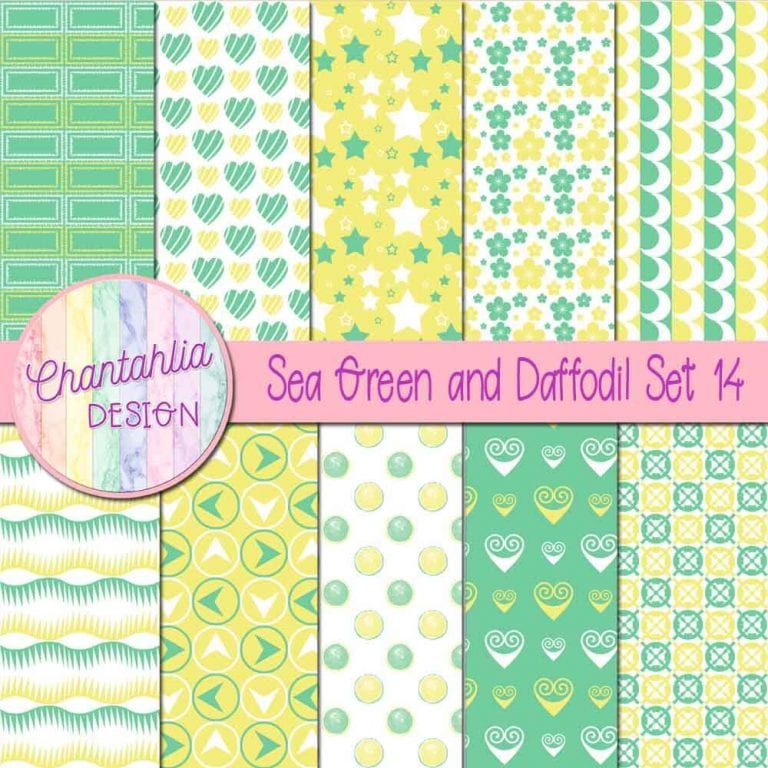 Free Sea Green and Daffodil Digital Papers with Patterned Designs