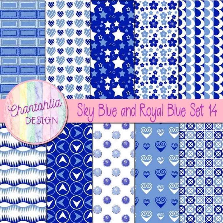 Free Sky Blue and Royal Blue Digital Papers with Patterned Designs