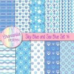 Free Sky Blue and Sea Blue Digital Papers with Patterned Designs