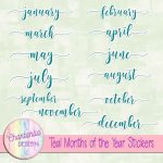 Free Teal Months of the Year Stickers Design Elements