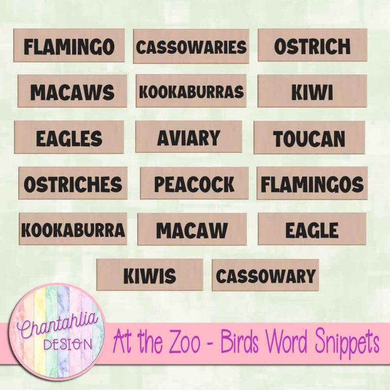 Free At the Zoo - Birds Word Snippets for Digital Scrapbooking