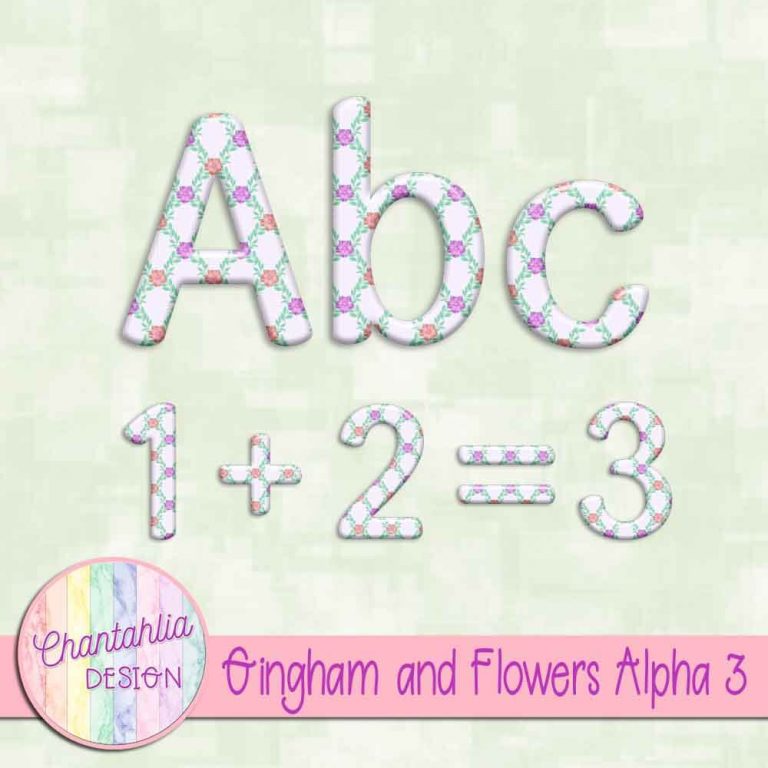 Free Gingham and Flowers Alpha for Digital Scrapbooking and other crafts