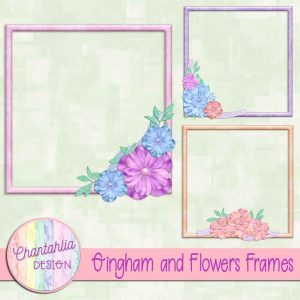 Free Gingham and Flowers Frames for Digital Scrapbooking
