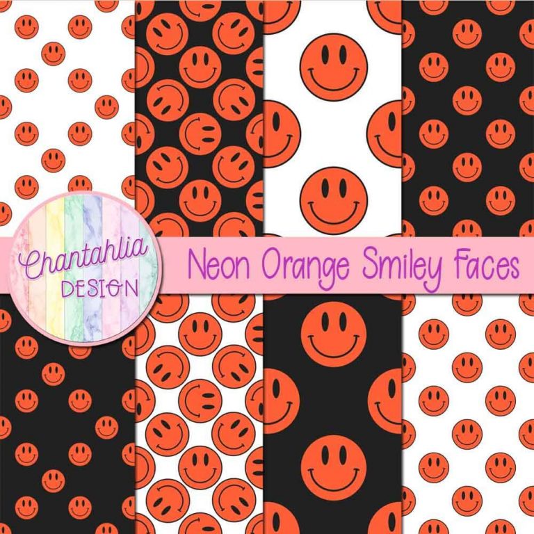 Free Neon Orange Smiley Face Digital Paper Backgrounds