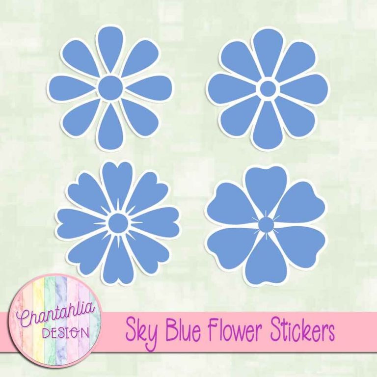 Free Sky Blue Flower Stickers Design Elements