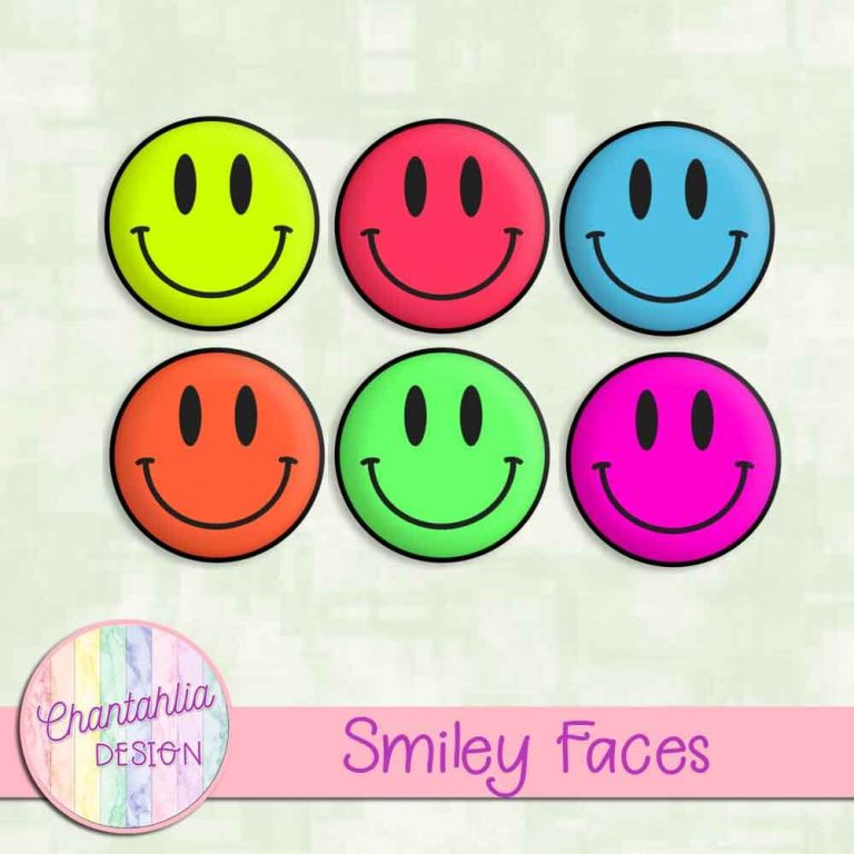 Free Neon Smiley Face Design Elements for Digital Scrapbooking & Crafts