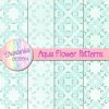 Free Digital Papers featuring Aqua Flower Patterns Designs