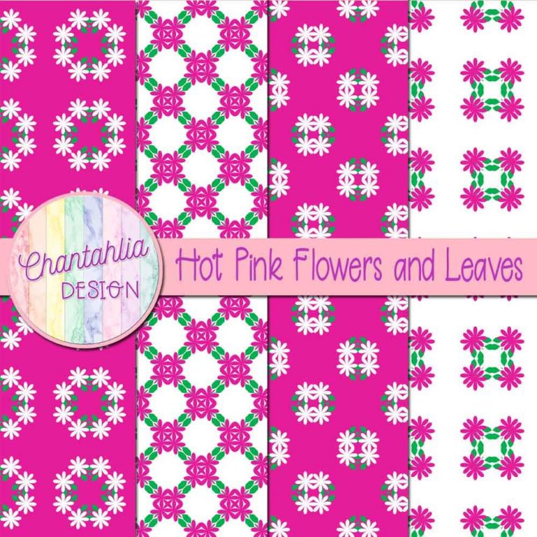 Free Digital Papers featuring Hot Pink Flowers and Leaves Designs