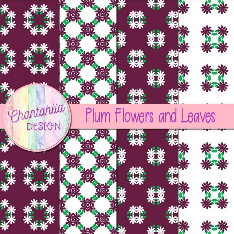 Free Digital Papers featuring Plum Flowers and Leaves Designs