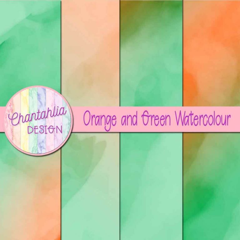 Free Orange and Green Digital Papers with Watercolour Designs