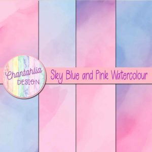 Free Sky Blue and Pink Digital Papers with Watercolour Designs
