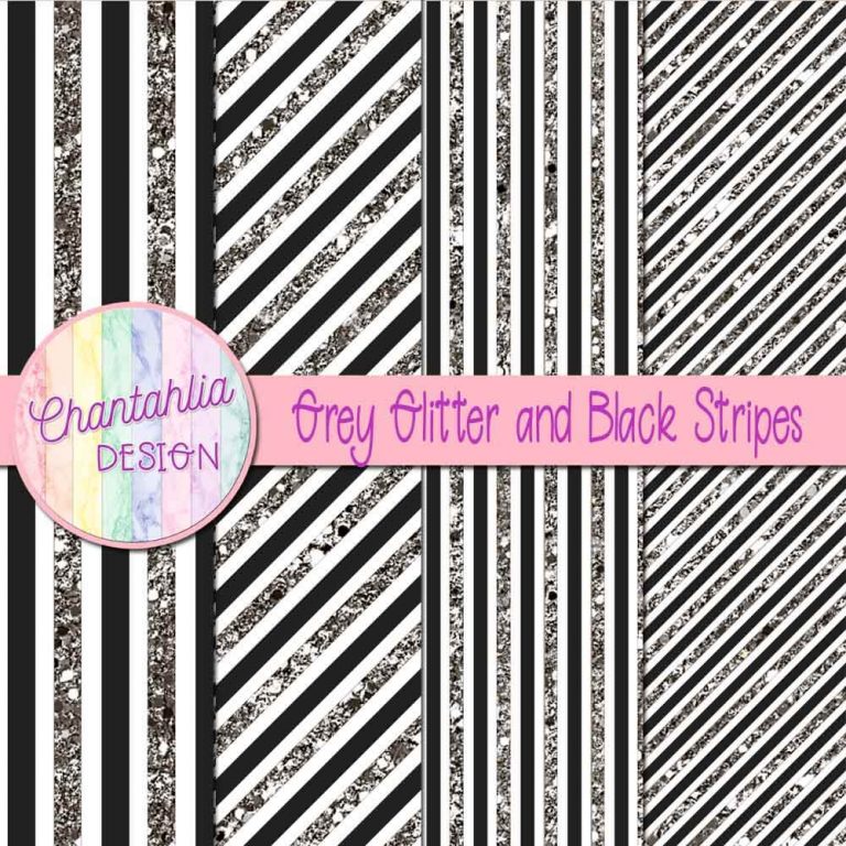 Free Digital Papers featuring Grey Glitter and Black Stripes