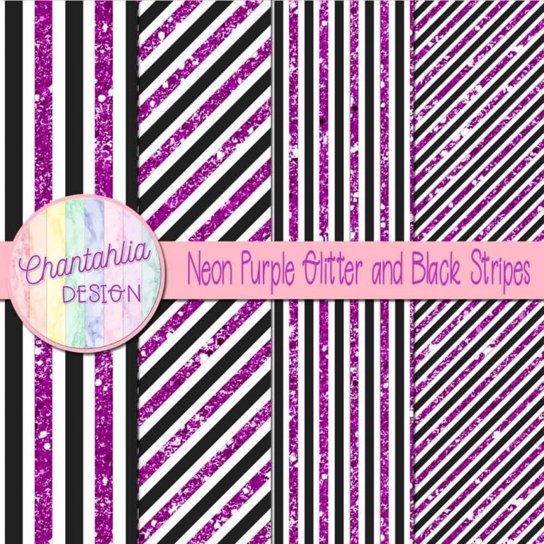 Free Digital Papers featuring Neon Purple Glitter and Black Stripes