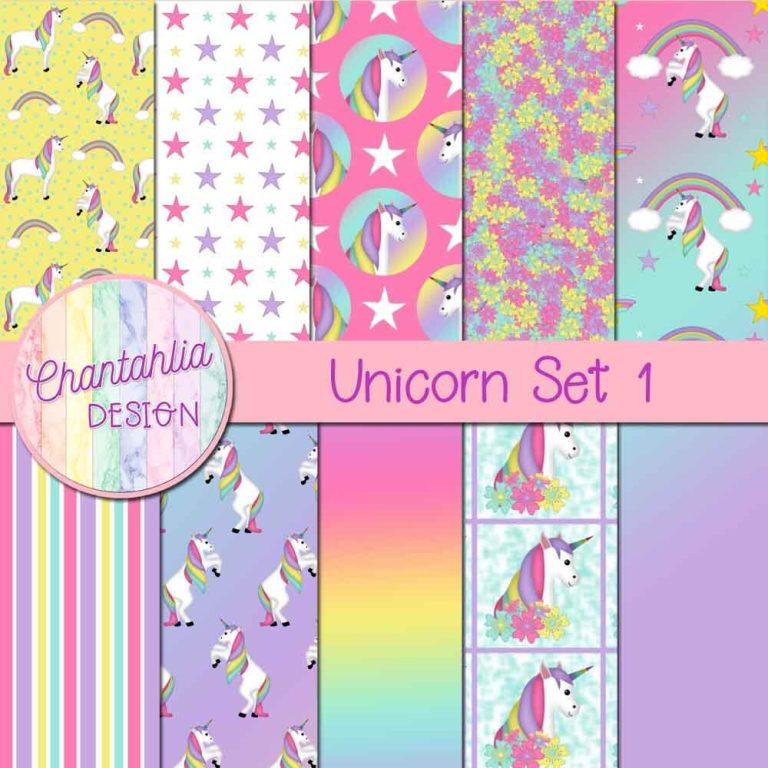 Free Unicorn Digital Papers for Digital Scrapbooking