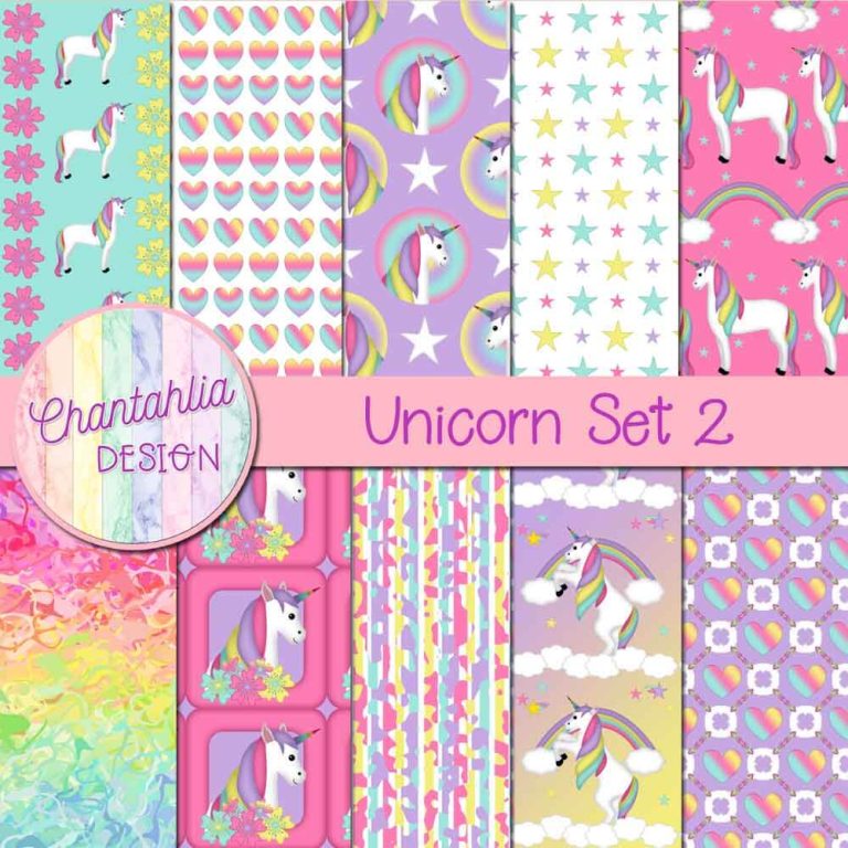 Free Unicorn Digital Papers for Digital Scrapbooking