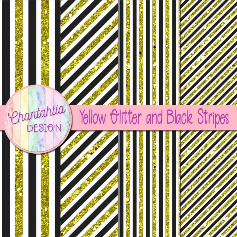 Free Digital Papers featuring Yellow Glitter and Black Stripes