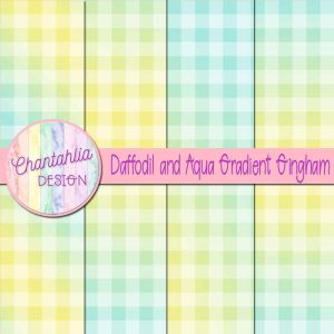Free Daffodil and Aqua Digital Papers with Gradient Gingham Designs