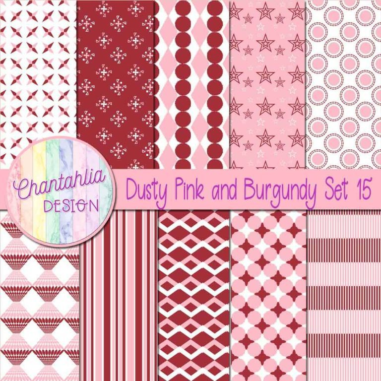 Free Dusty Pink and Burgundy Digital Papers with Patterned Designs