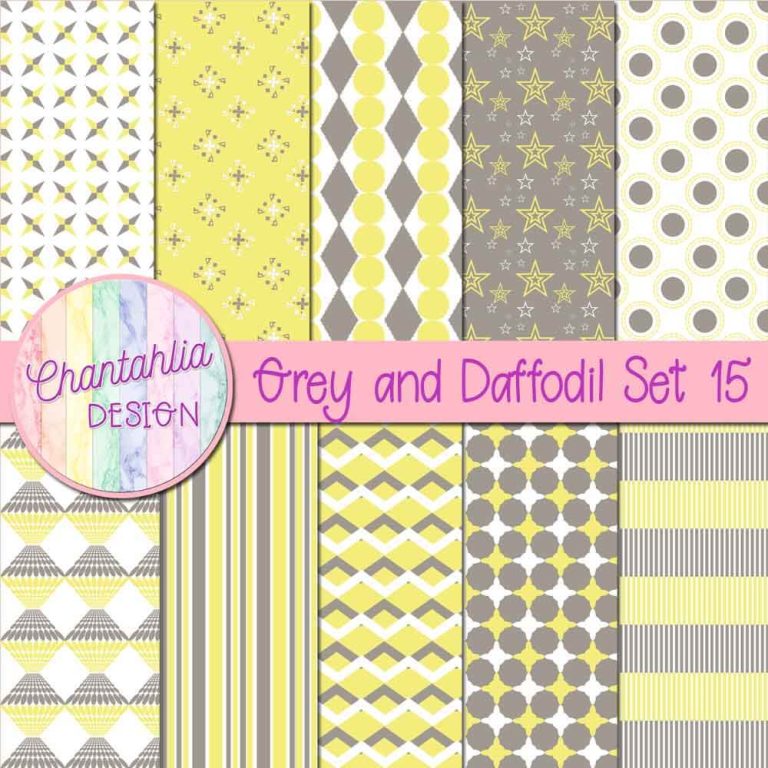 Free Grey and Daffodil Digital Papers with Patterned Designs
