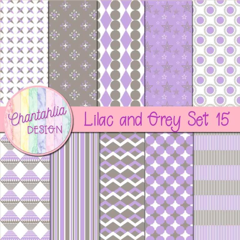 Free Lilac and Grey Digital Papers with Patterned Designs