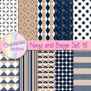Free Navy and Beige Digital Papers with Patterned Designs
