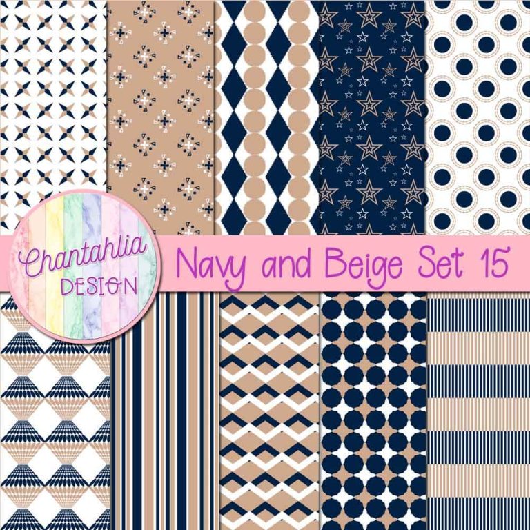 Free Navy and Beige Digital Papers with Patterned Designs
