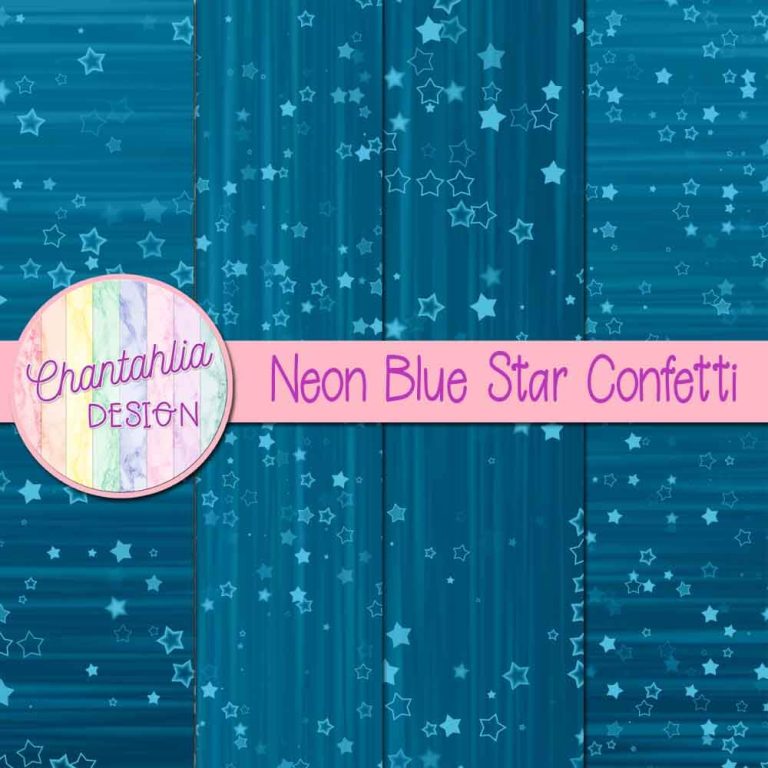 Free Digital Papers featuring Neon Blue Star Confetti Digital Papers