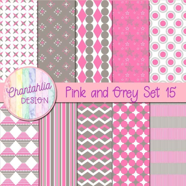 Free Pink and Grey Digital Papers with Patterned Designs