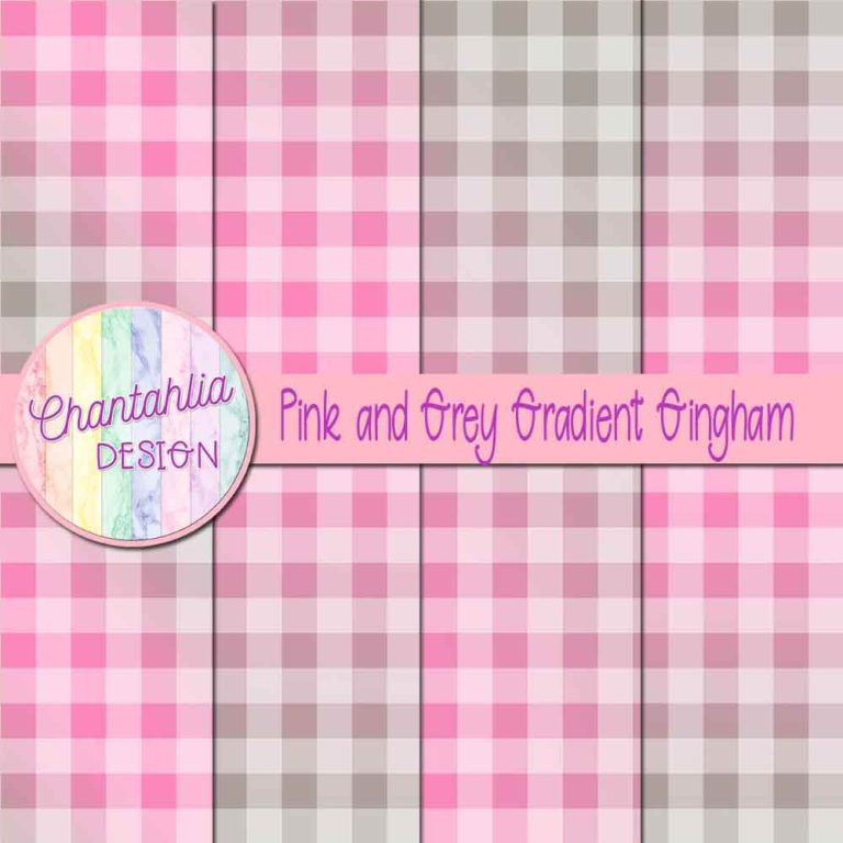 Free Pink and Grey Digital Papers with Gradient Gingham Designs