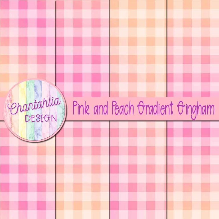 Free Pink and Peach Digital Papers with Gradient Gingham Designs