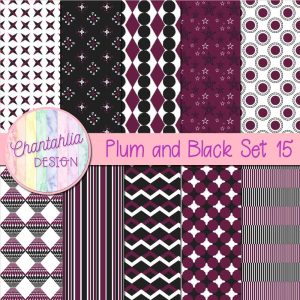 Free Plum and Black Digital Papers with Patterned Designs