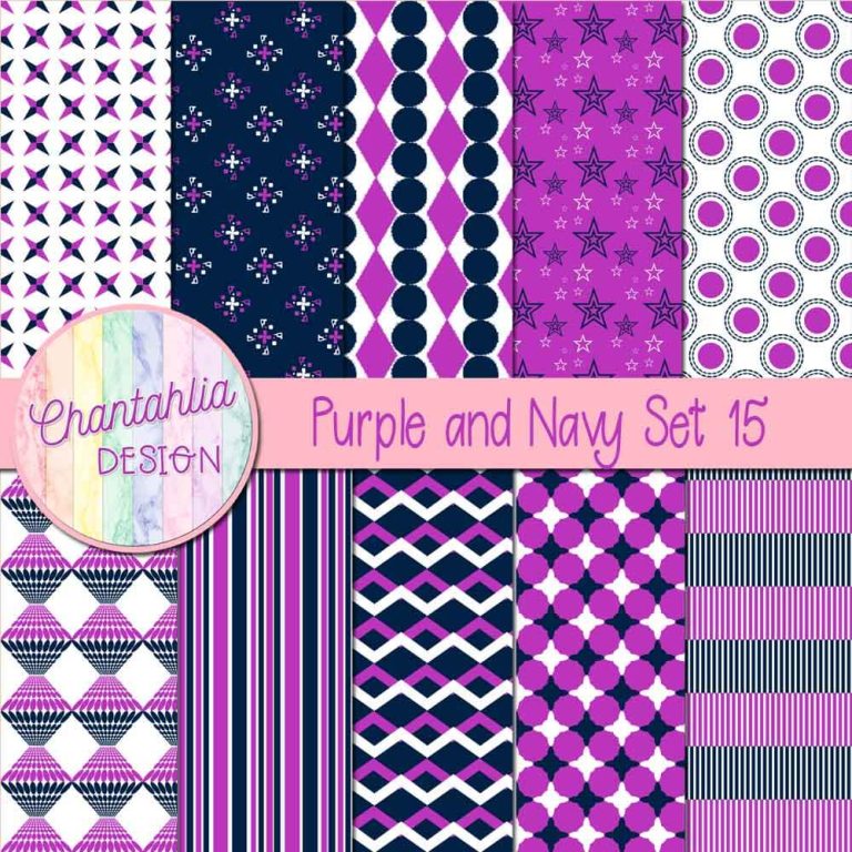 Free Purple and Navy Digital Papers with Patterned Designs