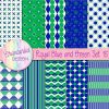 Free Royal Blue and Green Digital Papers with Patterned Designs