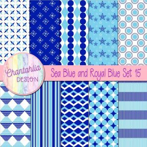 Free Sea Blue and Royal Blue Digital Papers with Patterned Designs