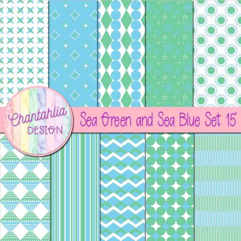 Free Sea Green and Free Sea Blue Digital Papers with Patterned Designs