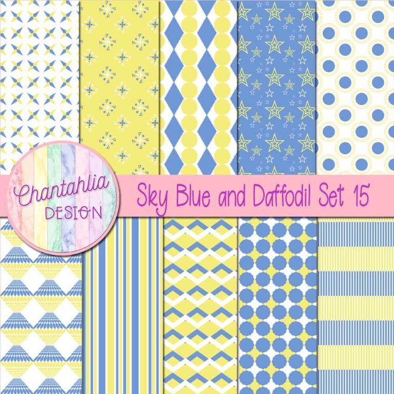 Free Sky Blue and Daffodil Digital Papers with Patterned Designs