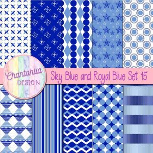Free Sky Blue and Royal Blue Digital Papers with Patterned Designs