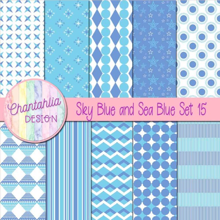 Free Sky Blue and Sea Blue Digital Papers with Patterned Designs