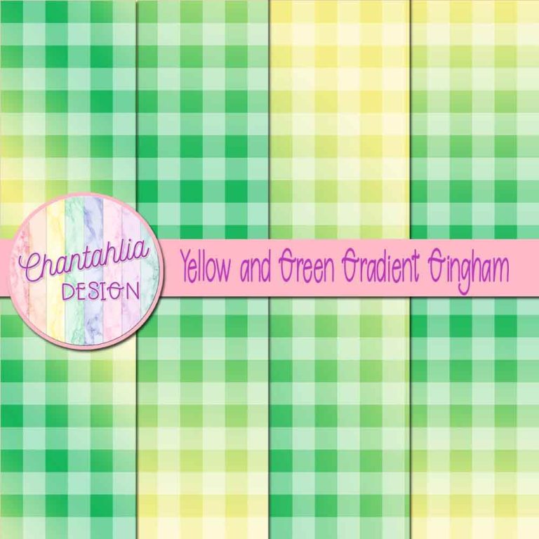 Free Yellow and Green Digital Papers with Gradient Gingham Designs