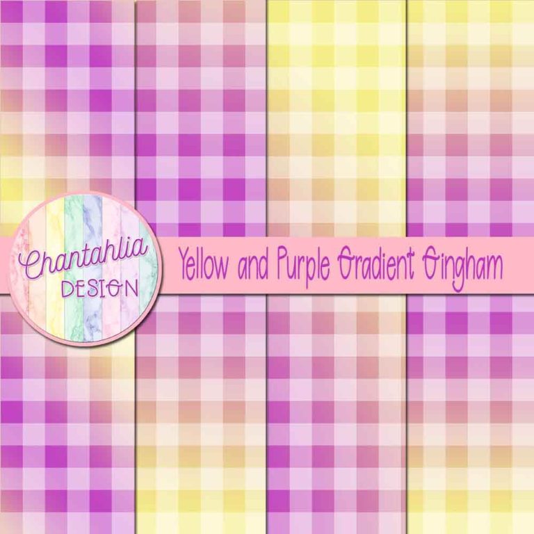 Free Yellow and Purple Digital Papers with Gradient Gingham Designs