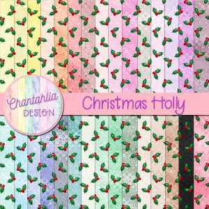 Free Digital Papers Featuring a Christmas Holly Design