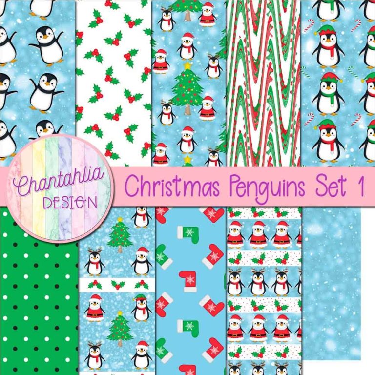 Free Christmas Penguins Digital Papers for Digital Scrapbooking