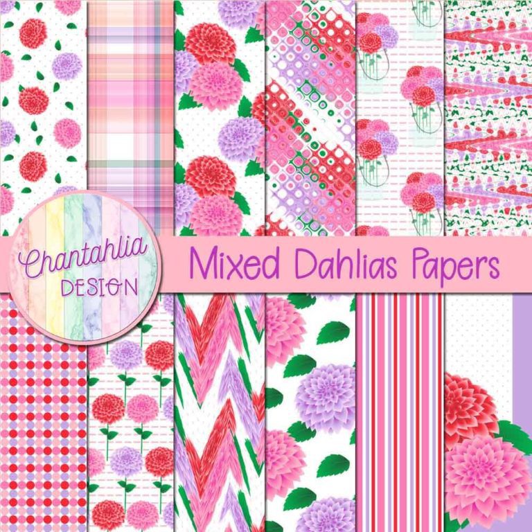 Free Mixed Dahlias Digital Papers for Digital Scrapbooking