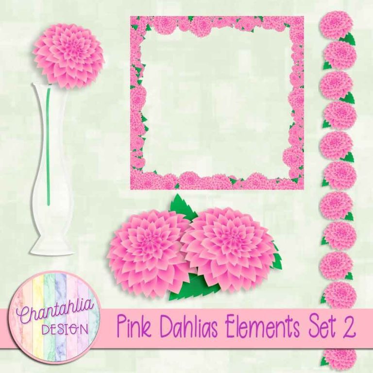 Free Pink Dahlias Design Elements for Scrapbooking