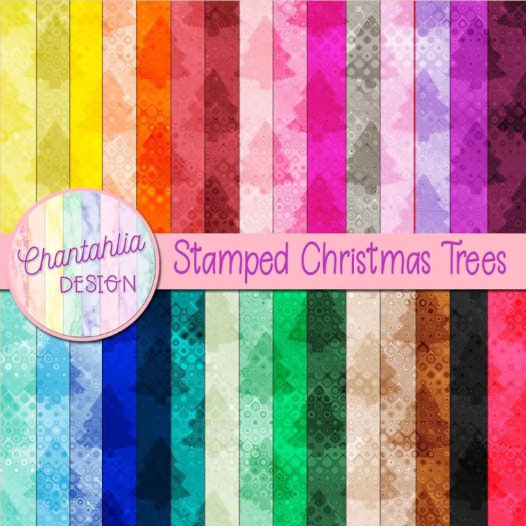 Free Digital Papers Featuring a Stamped Christmas Trees Design