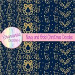 Free Digital Papers featuring Neon Blue and Gold Christmas Doodles Patterns
